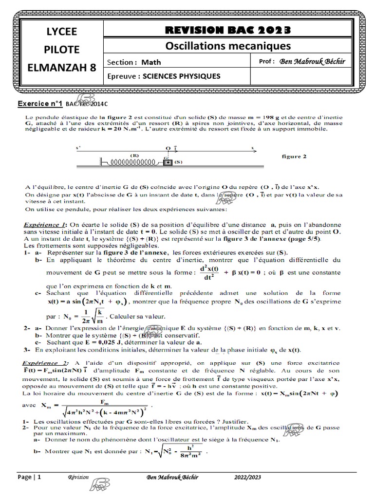 07revision Mécanique Bac Math 2023 | PDF | Pendule (physique) | Quantité