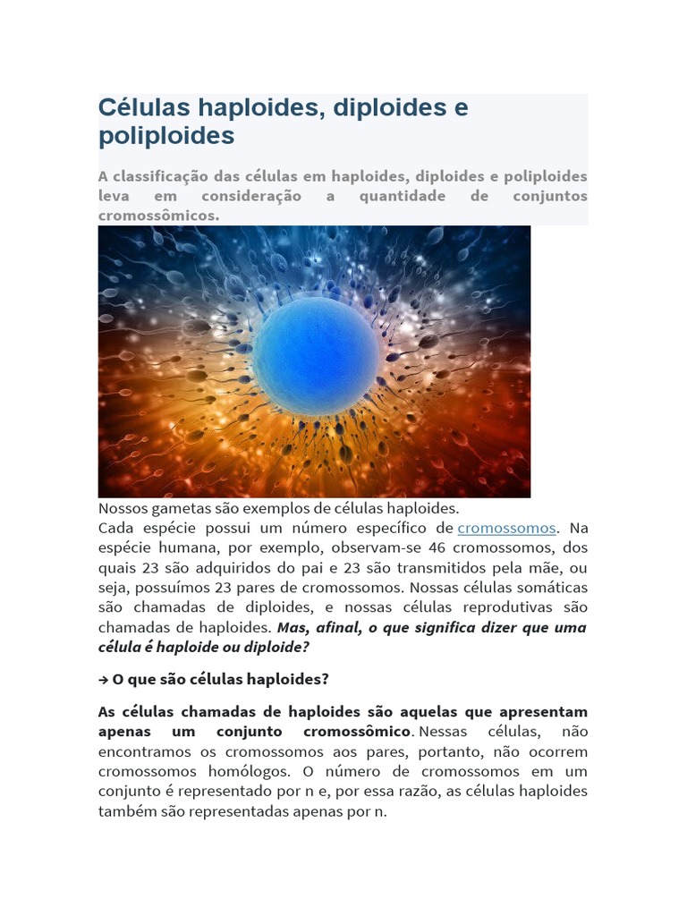 Células Haploides, Diploides e Poliploides | PDF