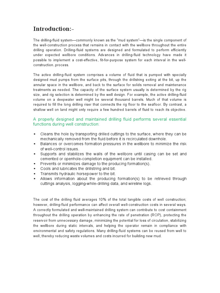 Drilling Fluid Overview Pdf Chemistry Industrial Processes