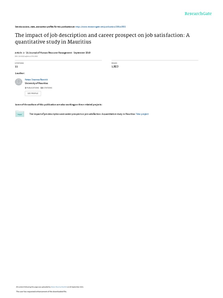 The Impact of Job Description and Career Prospect On Job Satisfaction ...