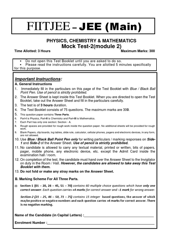 Module Mock Test - 2 (JEE Main) | PDF | Force | Acceleration