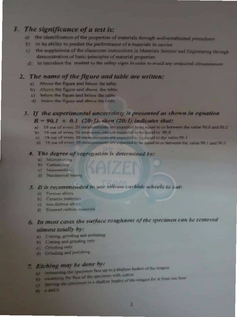 Past Paper Materials Lab 1 | PDF