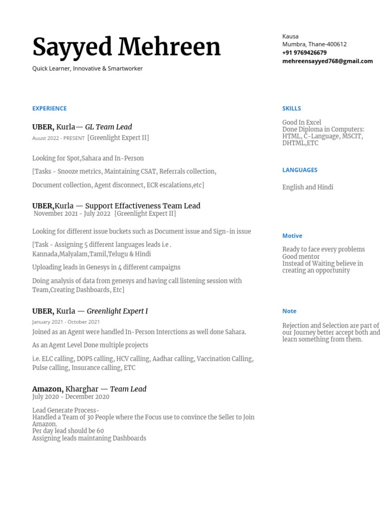 Mehreen Old CV | PDF