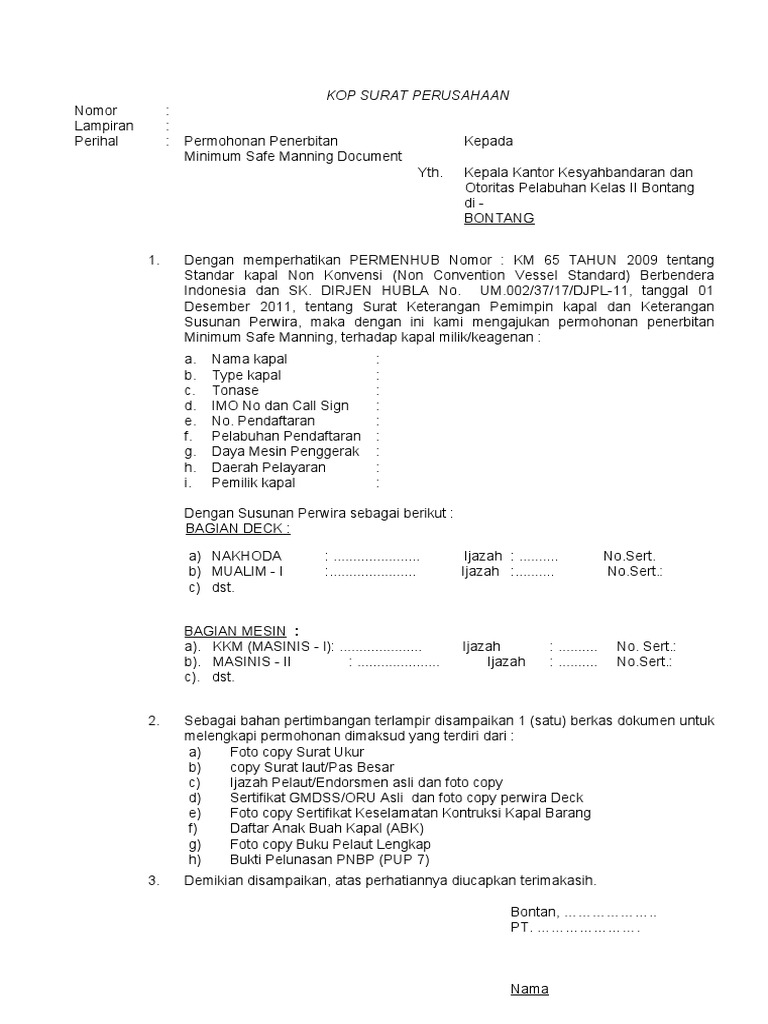 permohonan Safe Manning | PDF