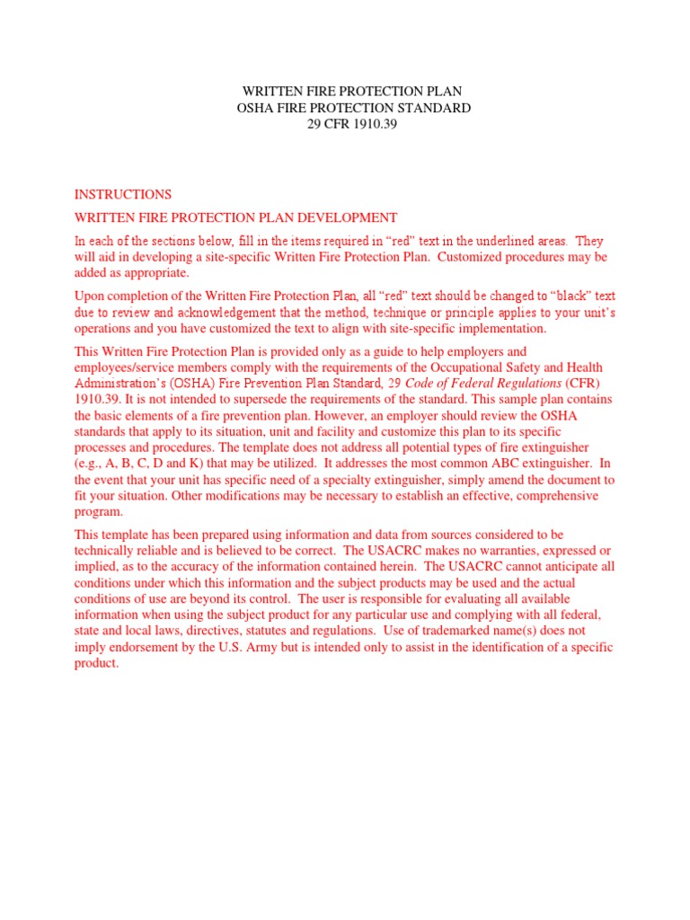 Template Us Army Fire Safety Plan | PDF