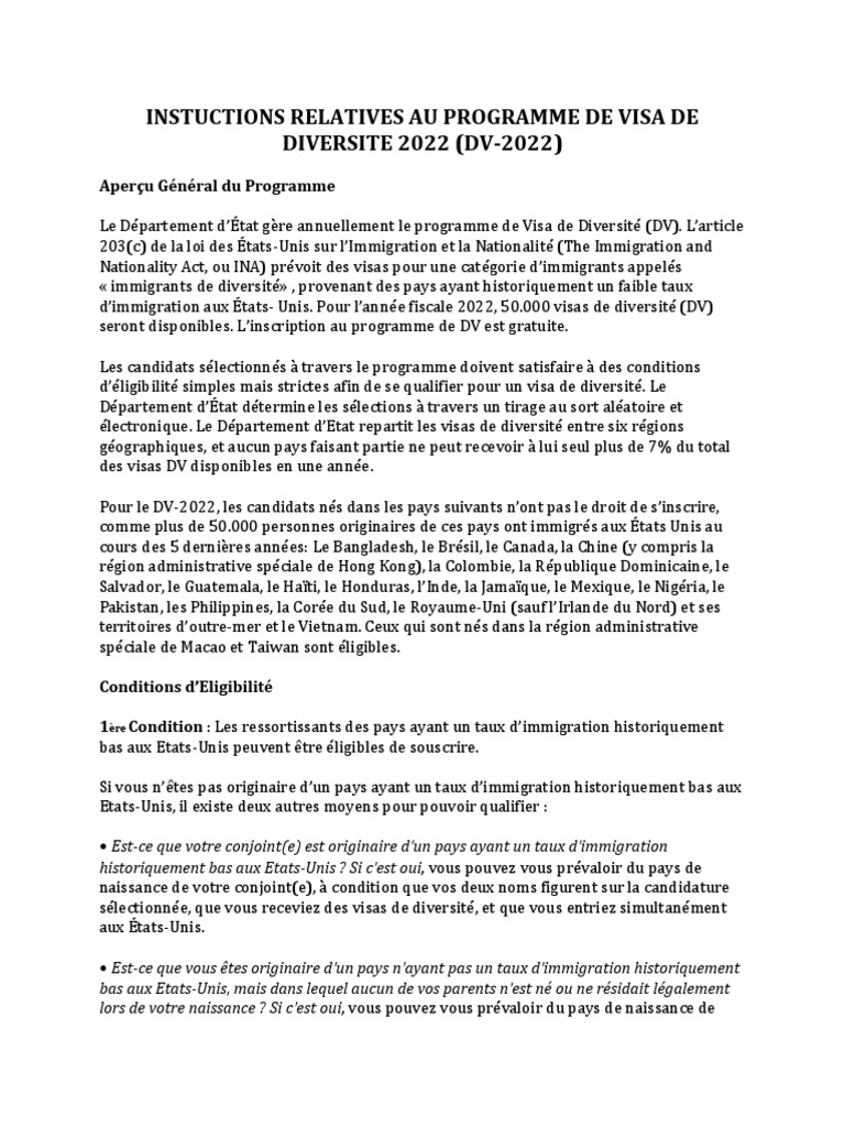 Instructions Visa Diversité DV-2022 | PDF | Image numérique | Visa ...
