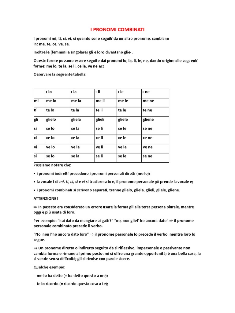 I Pronomi Combinati | PDF