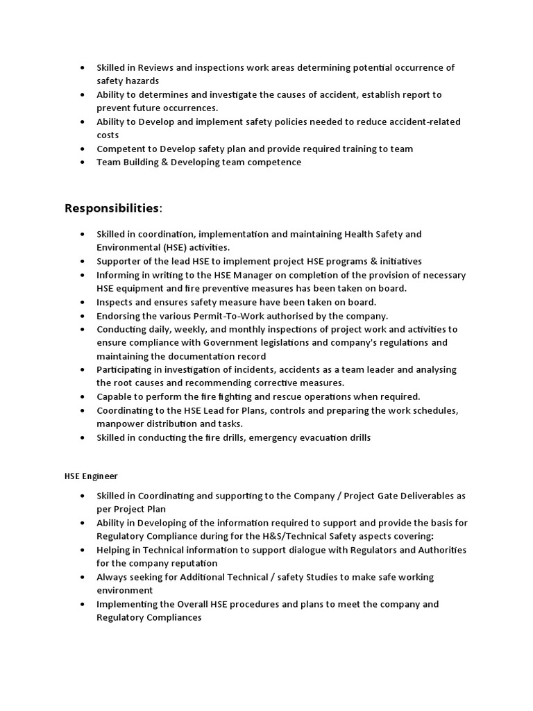 HSE Engineer responsibilities | PDF
