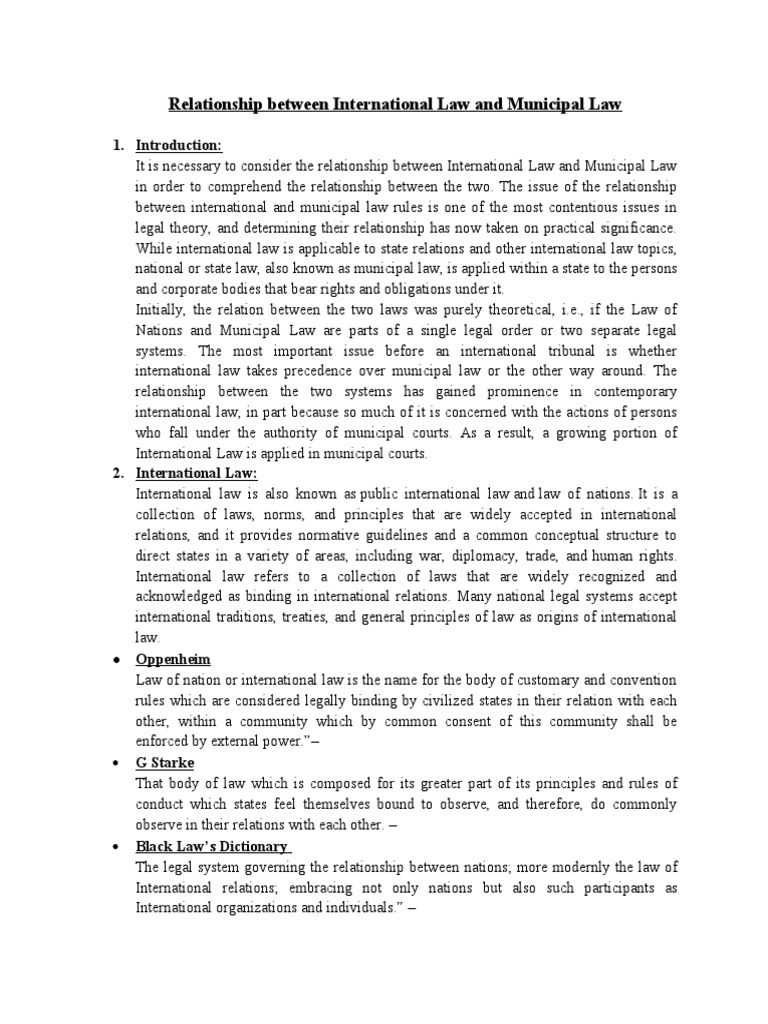 Relationship Between International Law and Municipal Law | PDF | International Law | Treaty