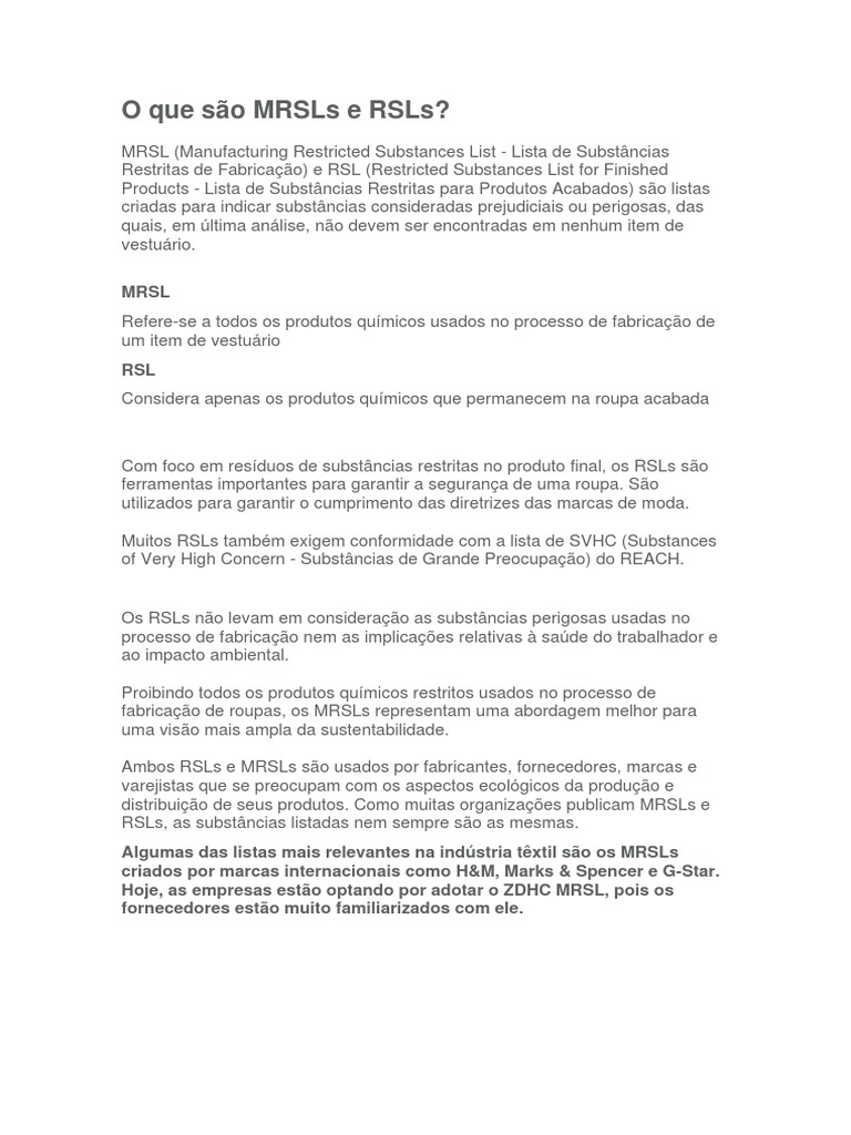 O Que São MRSLs e RSLs | PDF