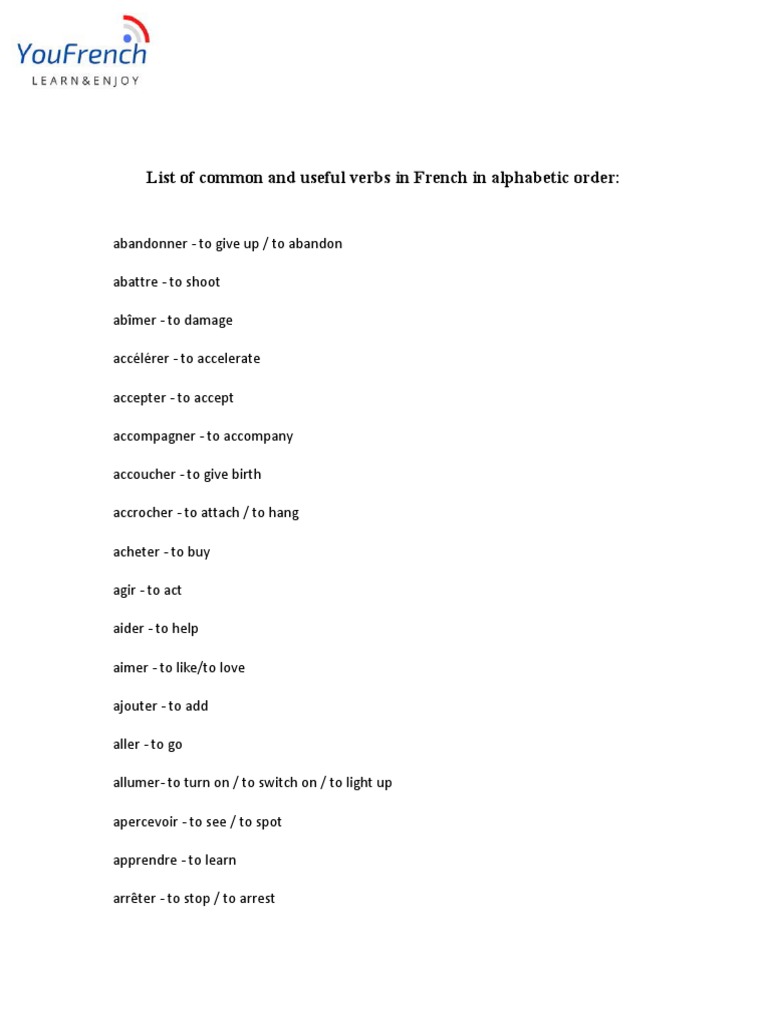 List of 300 Common French Verbs | PDF