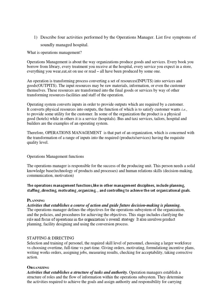 Operations Manager Functions Overview | PDF | Operations Management ...