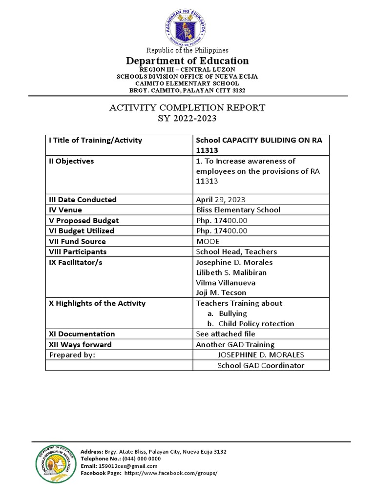 Completion Report Gad1 | PDF