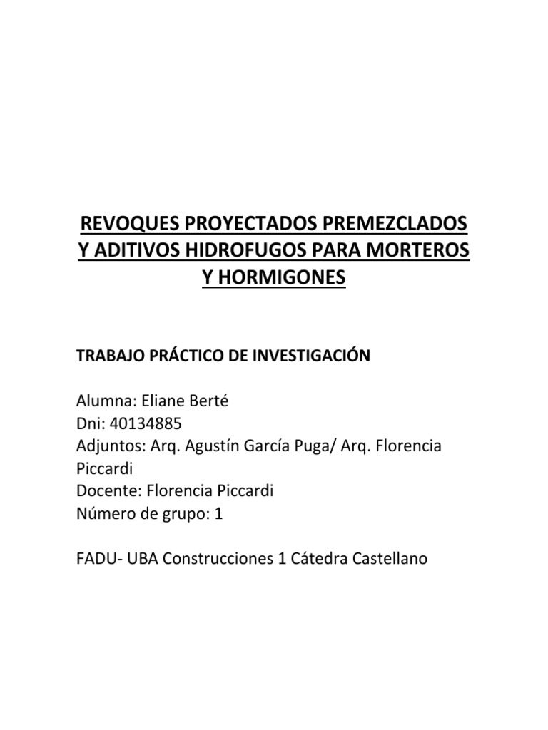 Informe Revoques y Aditivos | PDF