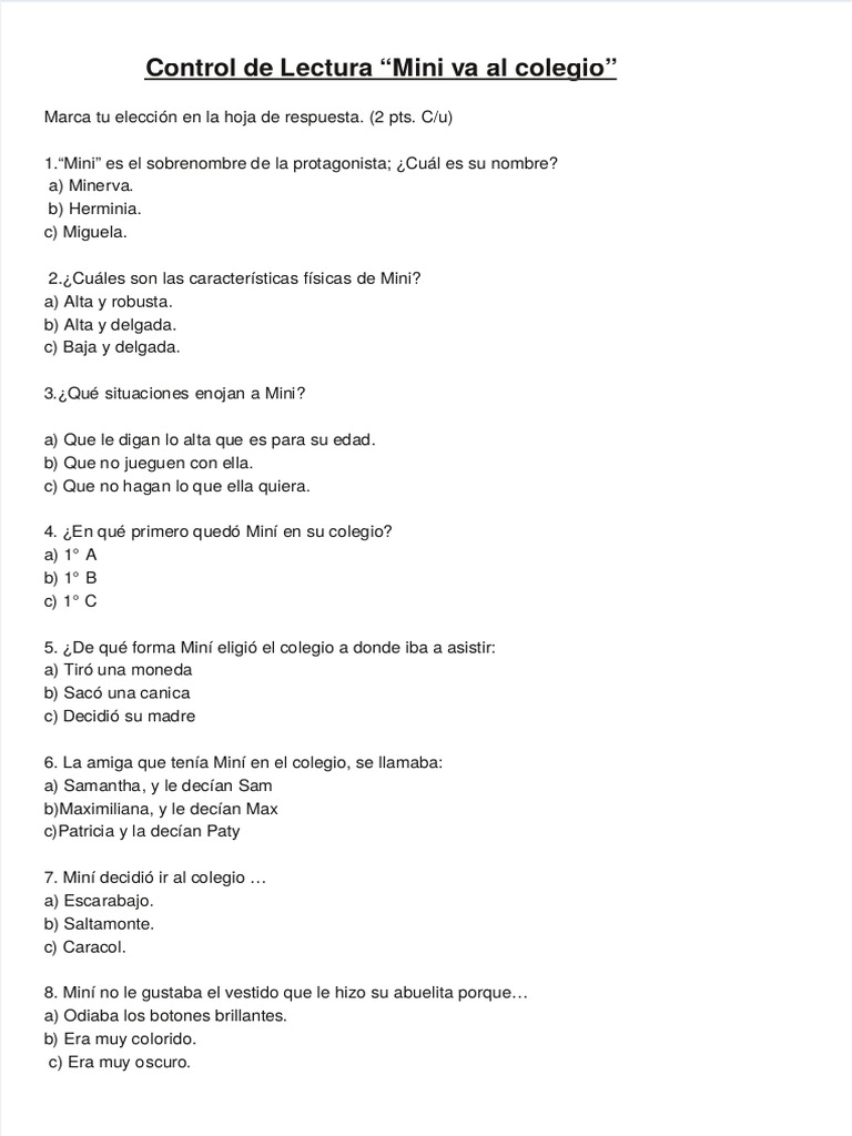 Mini Va Al Colegio Prueba | PDF