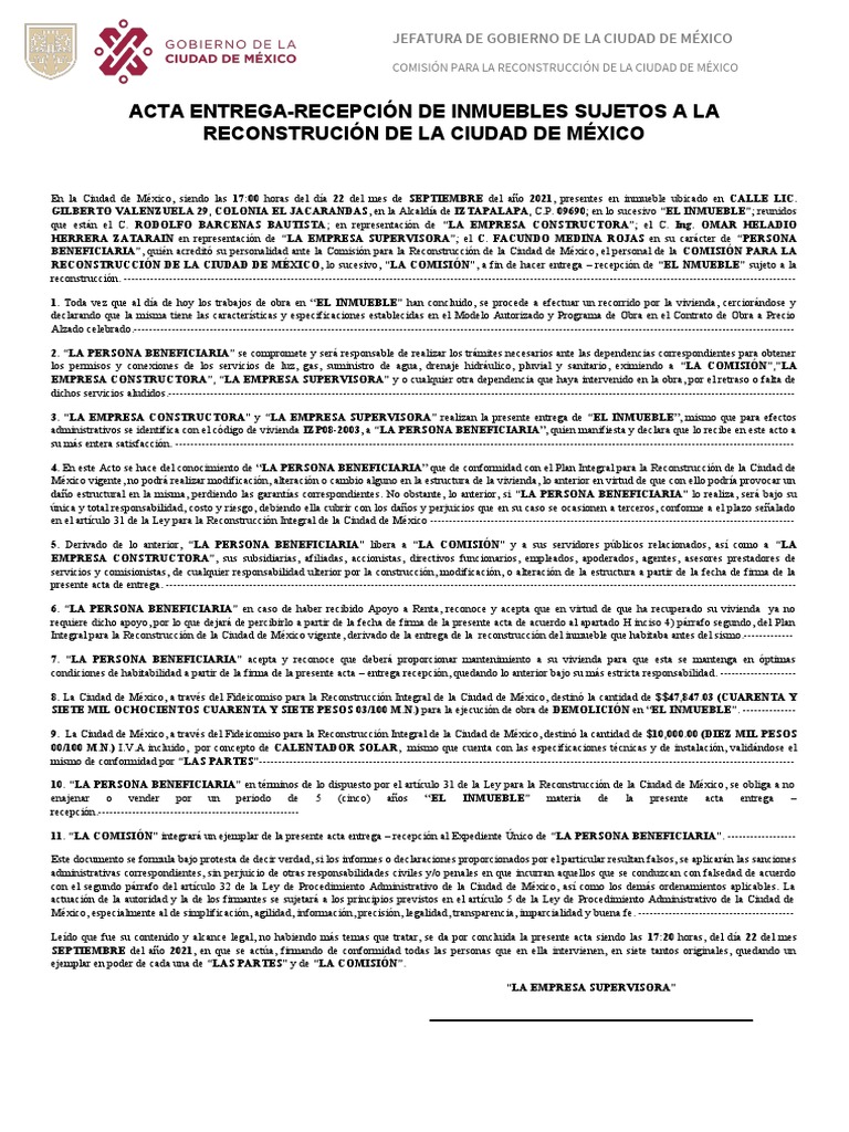 ACTA ENTREGA IZP08-2003 | PDF