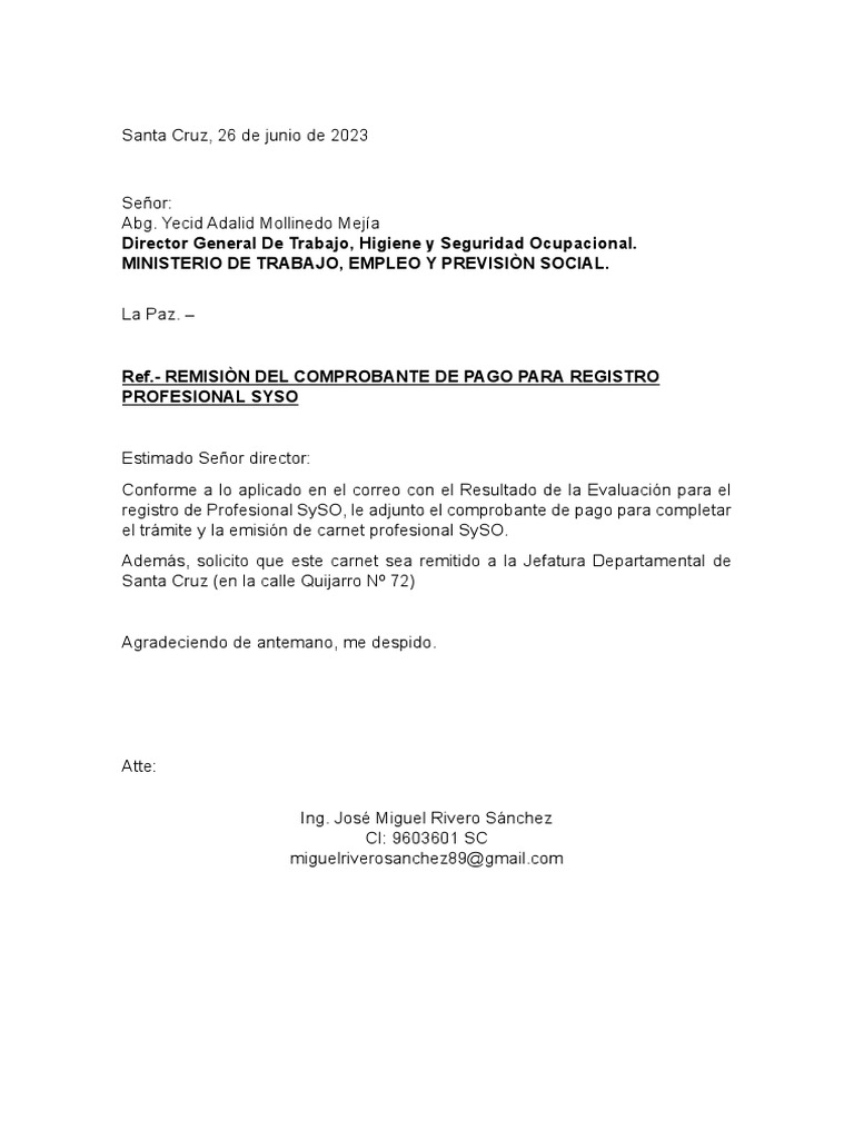 Carta Comprobante De Pago Pdf