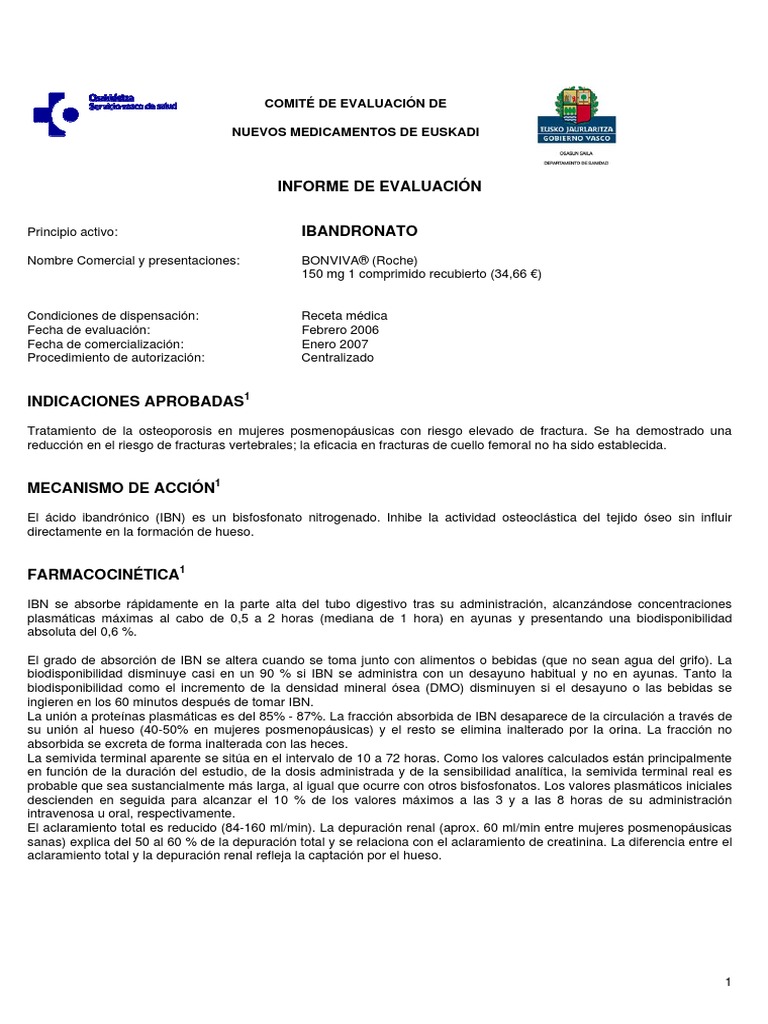 Ibandronato Mensual Informe | PDF | Medicamentos con receta | Osteoporosis
