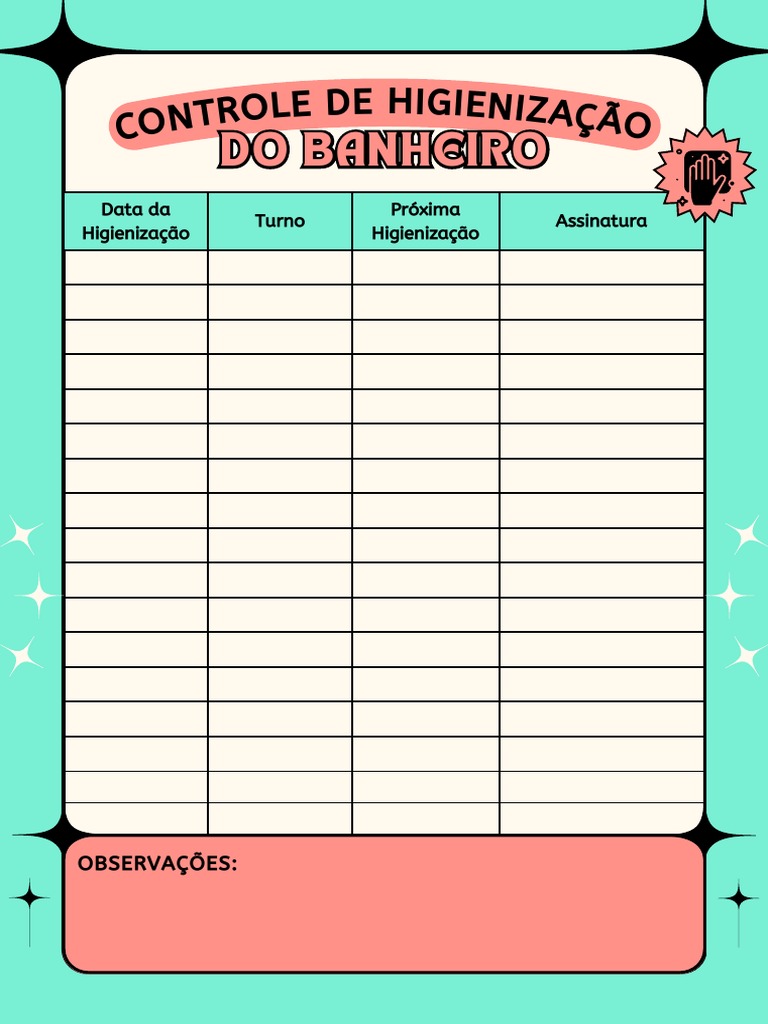 Documento A4 Tabela Para Controle de Limpeza de Banheiro Retro Rosa e ...