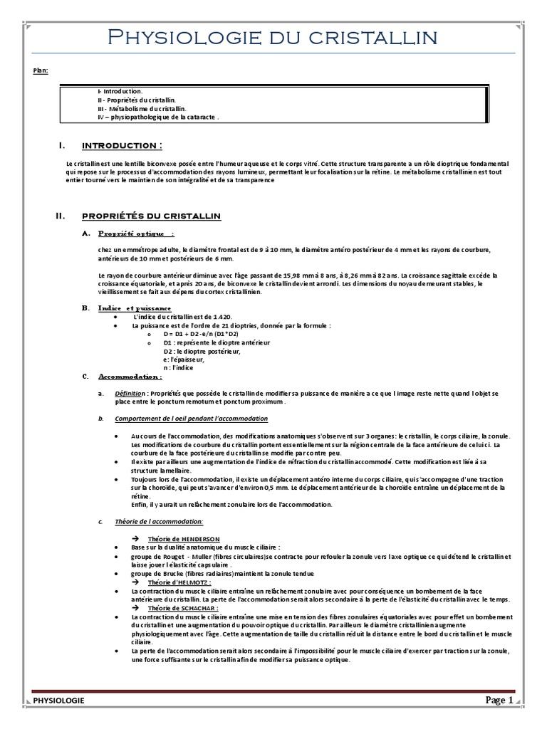 Physiologie Du Cristallin | PDF