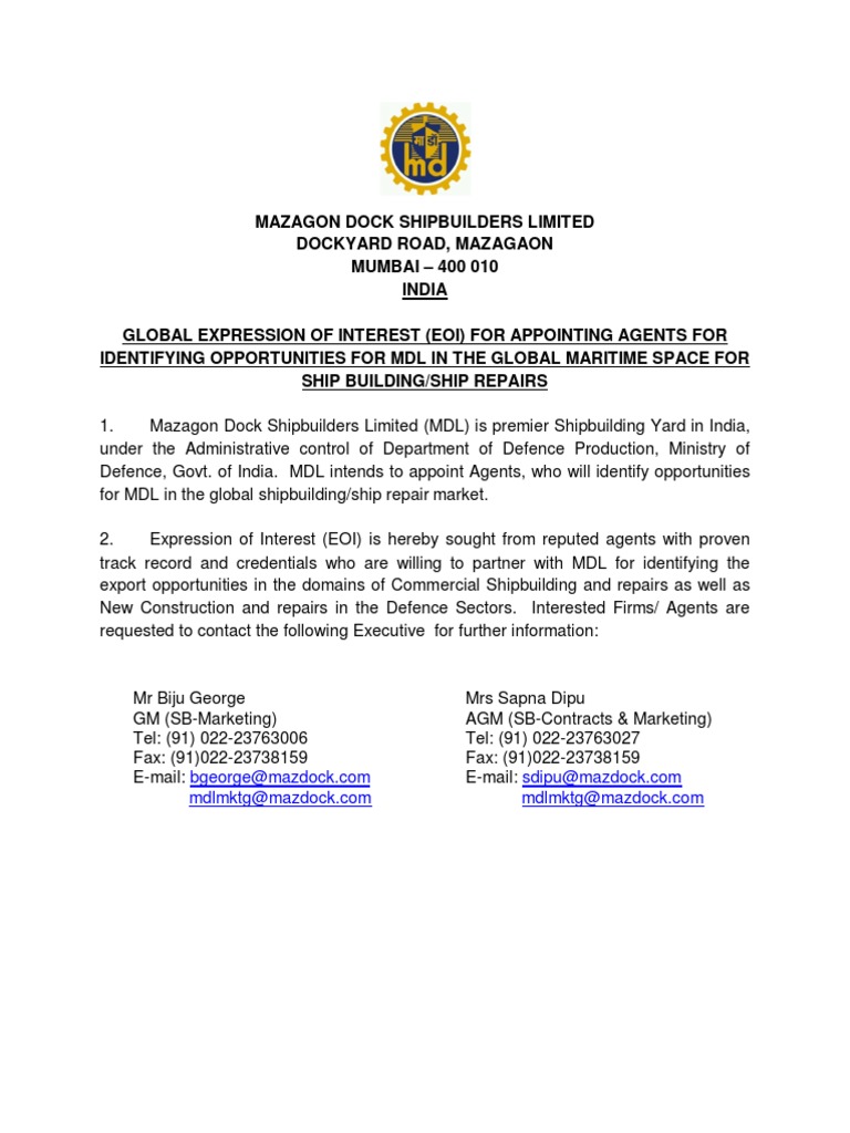 EOI for Global Shipbuilding Agents | PDF