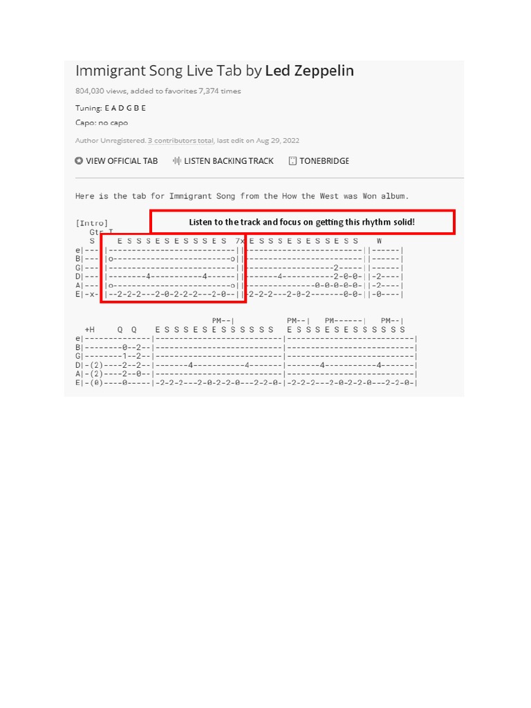 Immigrant Song - Led Zeppelin Guitar Tab | PDF