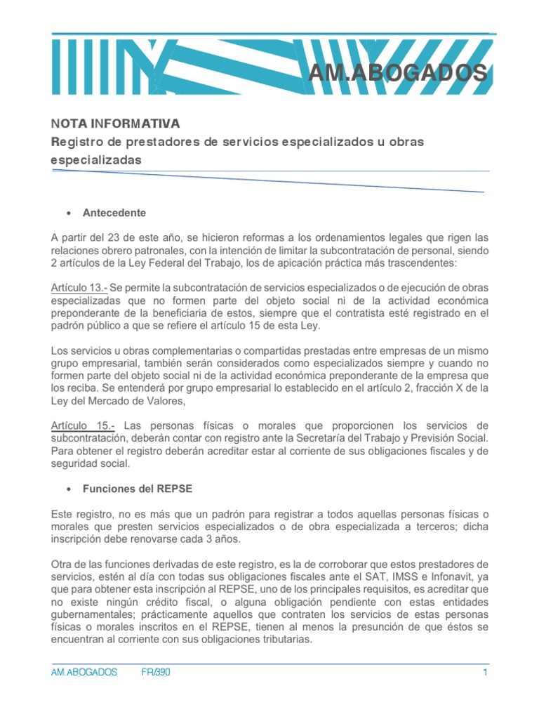 Nota Informativa Repse | PDF | Outsourcing | Economias