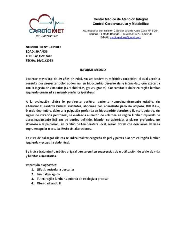 Reny Ramirez Informe Medico | PDF