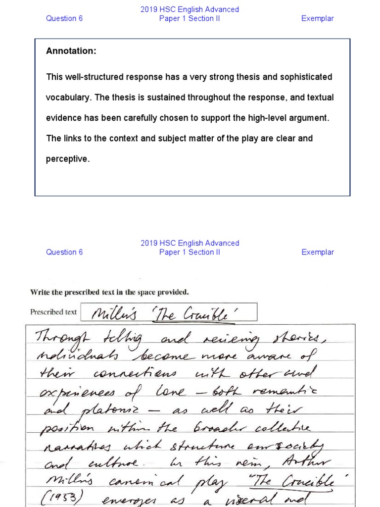2019 HSC English Advanced Paper 1 Exemplar | PDF