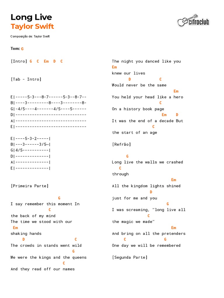Cifra Club - Taylor Swift - Long Live | PDF