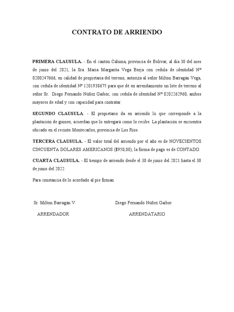 Contrato de Arriendo | PDF