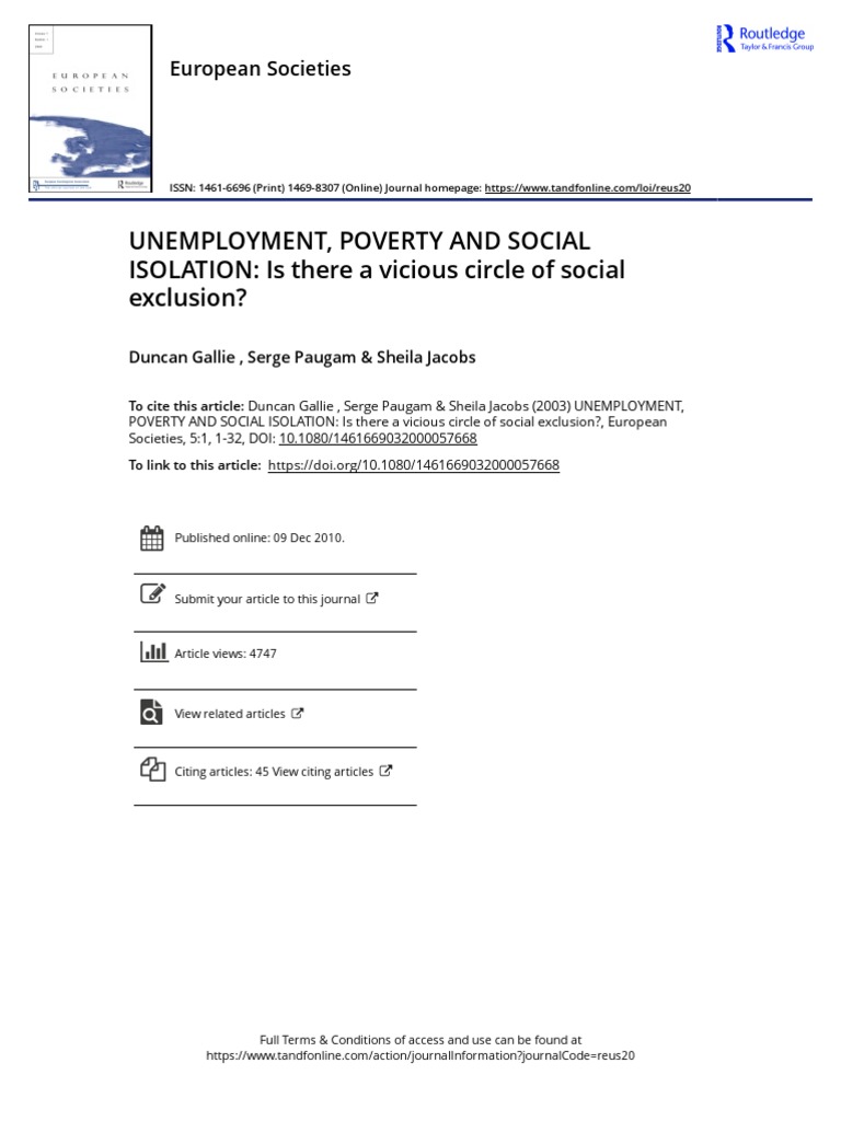 UNEMPLOYMENT POVERTY AND SOCIAL ISOLATION Is There A Vicious Circle of ...