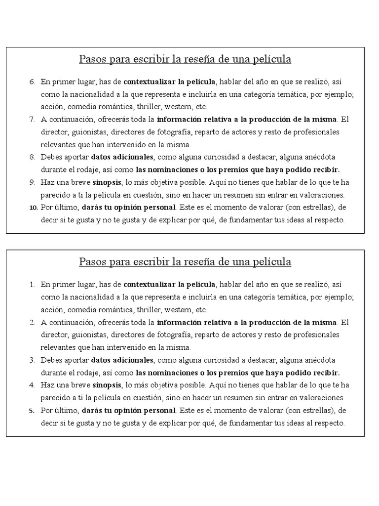 Como Escribir Una Reseña Cinematografica | PDF | Juegos y actividades
