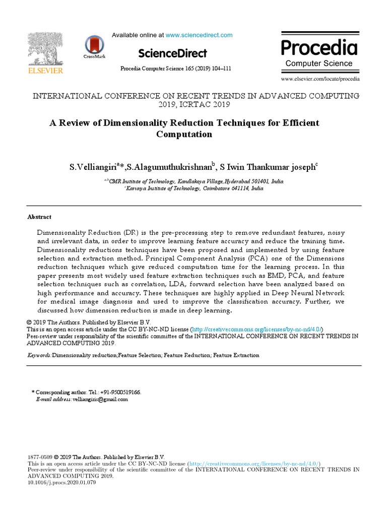 A Review of Dimensionality Reduction Techniques for Efficient INTERNATIONAL CONFERENCE ON RECENT ...