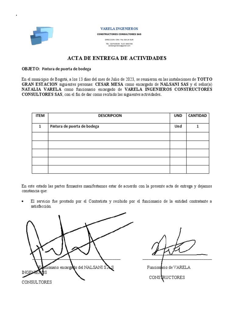 Acta Entrega de Actividades | PDF
