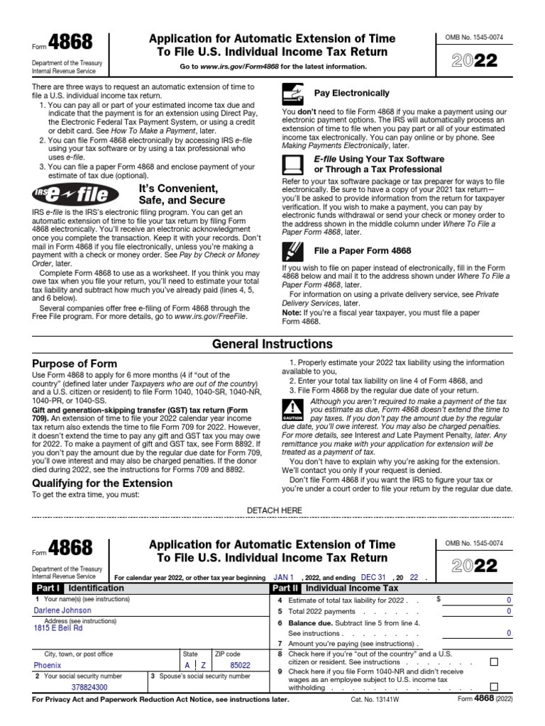 Form 4868 | PDF | Cheque | Internal Revenue Service