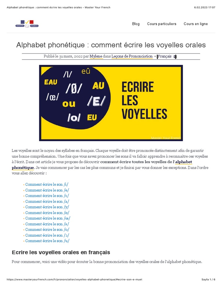 Alphabet Phonétique: Comment Écrire Les Voyelles Orales - Master Your ...