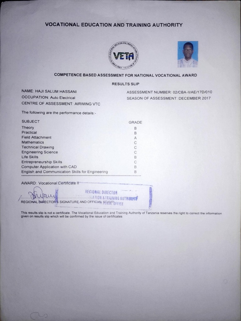 Veta Result Slip | PDF