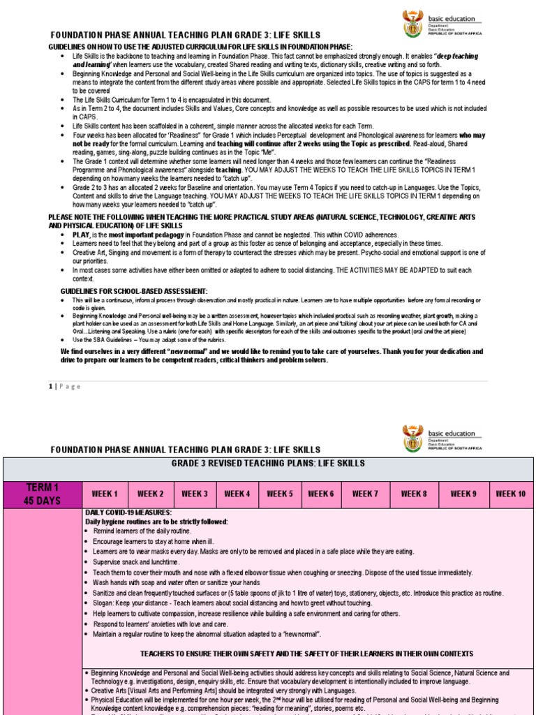 2021 Grade 3 Combined Life Skills Revised Annual Teaching Plans | PDF