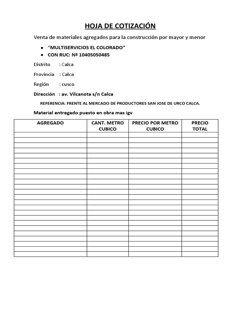 Hoja de Cotización 2 | PDF
