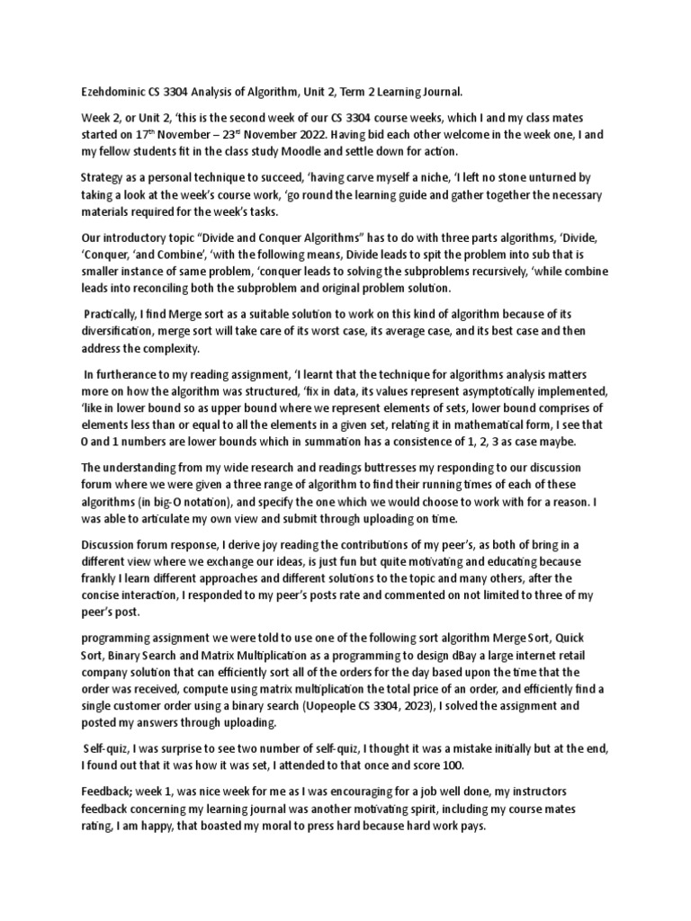 Ezehdominic CS 3304 Analysis of Algorithm 4 | PDF | Applied Mathematics | Theoretical Computer ...