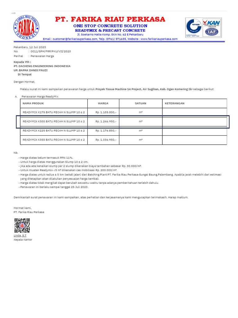 Quotation - Concrete K300 Street Lamp Foundation | PDF