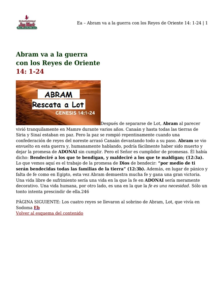 Ea – Abram Va A La Guerra Con Los Reyes de Oriente 14 - 1-24 | PDF