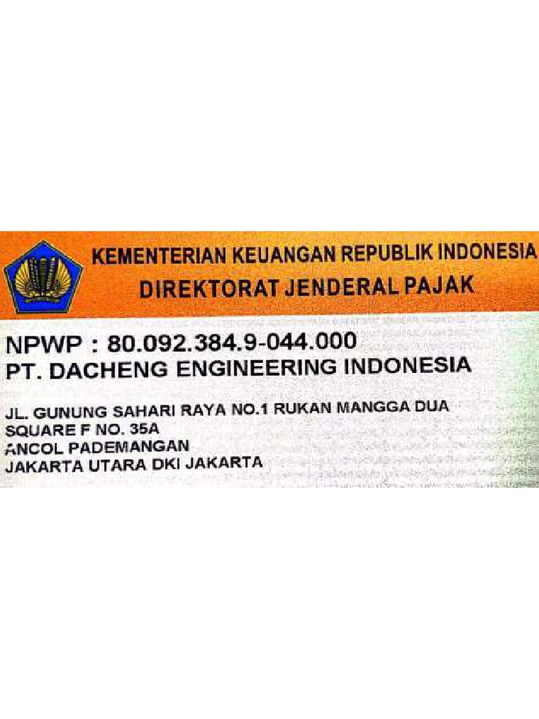 NPWP PT. Dacheng Engineering Indonesia | PDF