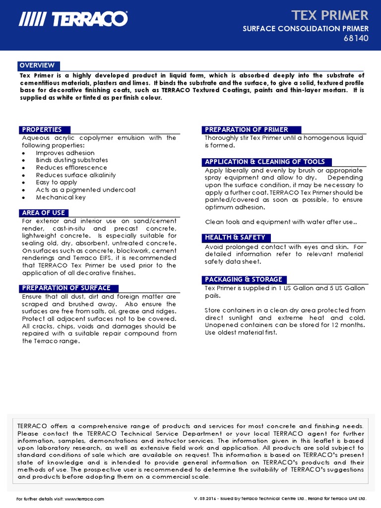 Terraco Tex Primer | PDF | Concrete | Paint