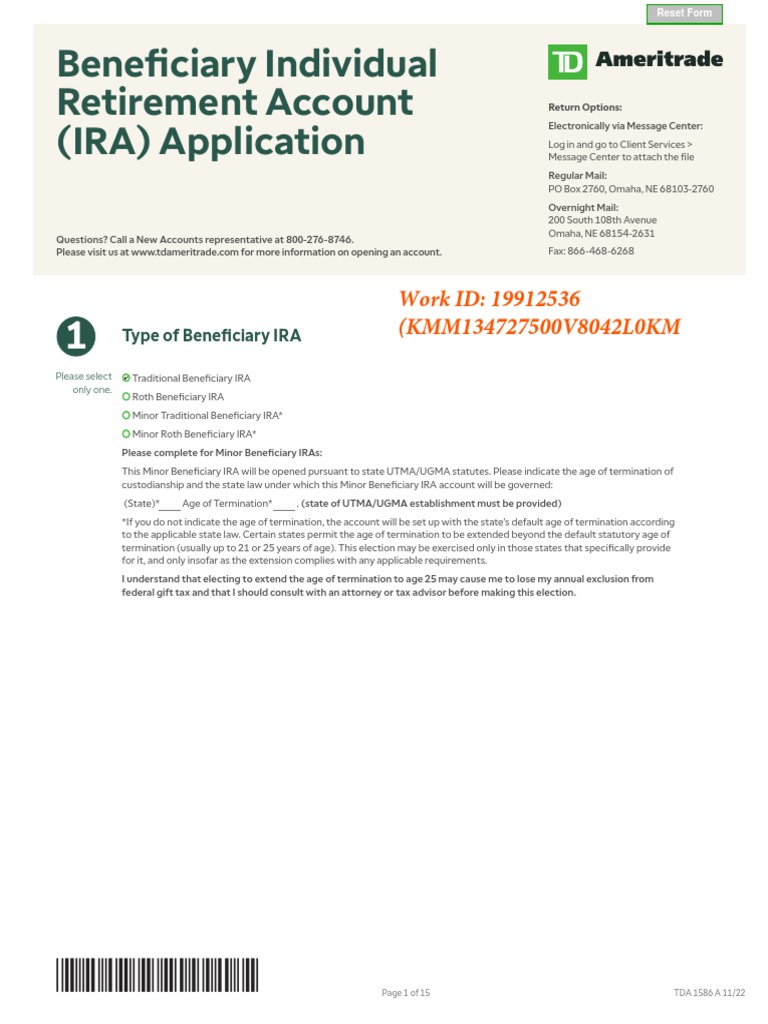 TDA 1586 IRA Beneficiary Application 1122 | Download Free PDF ...