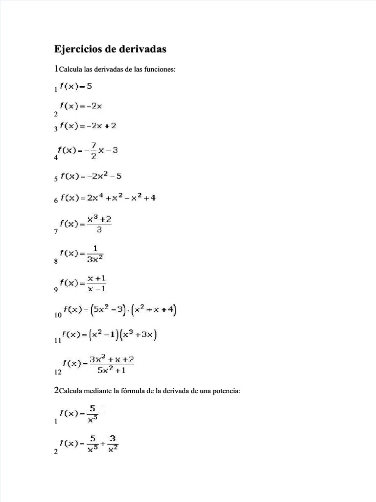 PDF Ejercicios de Derivadas - Compress | PDF | Logaritmo | Derivado