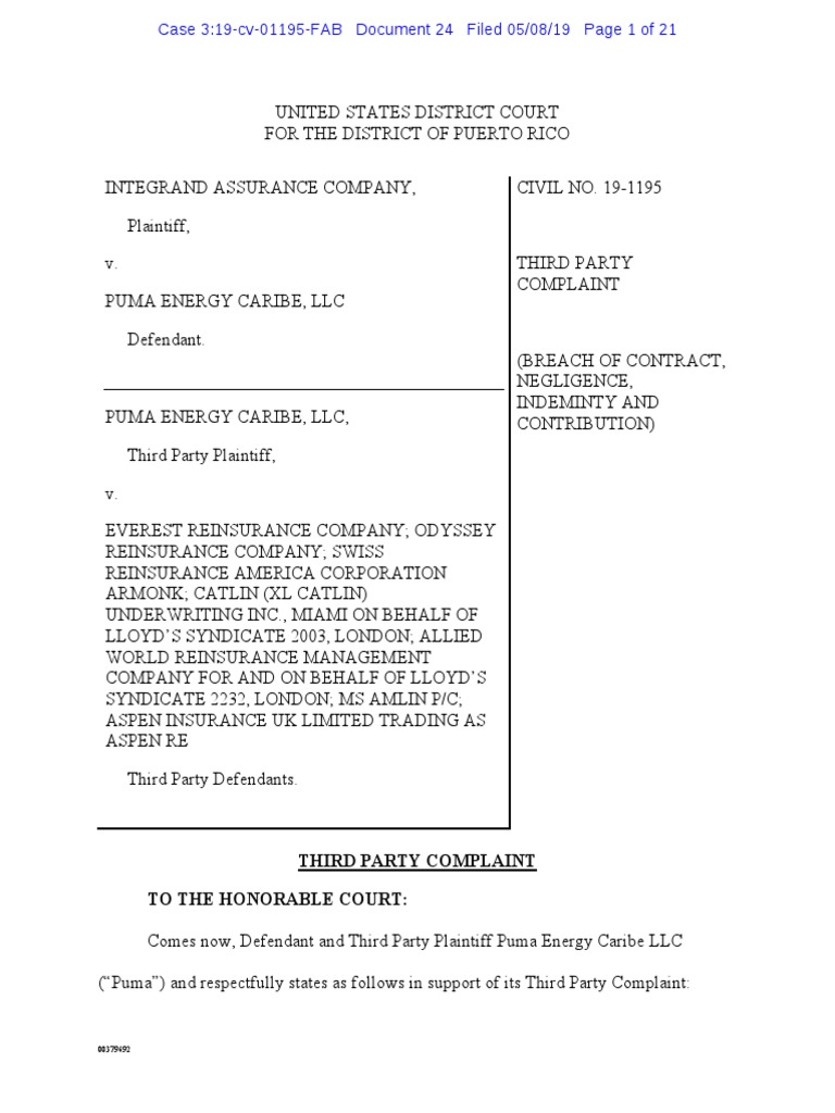 Docket 24 Third Party Complaint | PDF