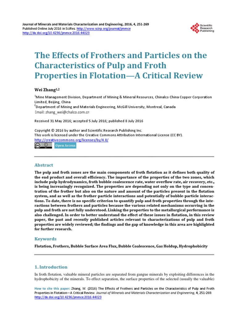 The Effects of Frothers and Particles On The Chara | PDF