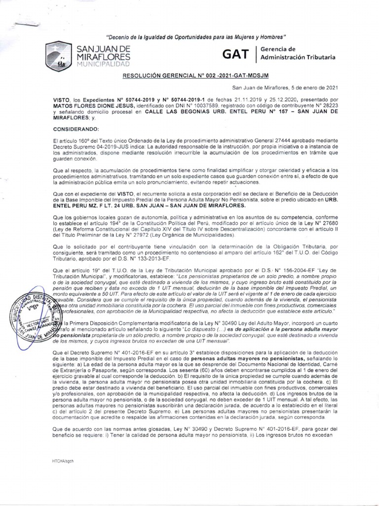 Resolucion de Exoneracion Autoavaluo DJMF MSJM | PDF